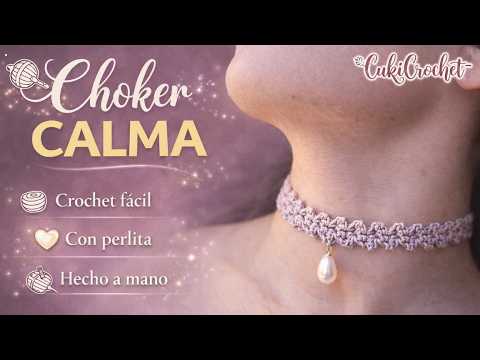 🧶 Choker CALMA – Gargantilla a crochet elegante y fácil con perlita central Mod. 2