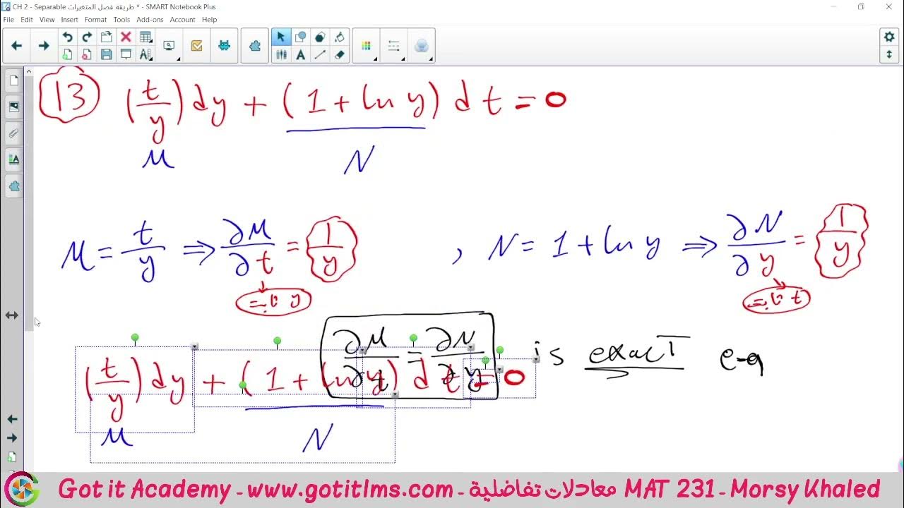 CH 2 Exact Equation part 2 - معادلات تفاضلية MAT 231 - YouTube