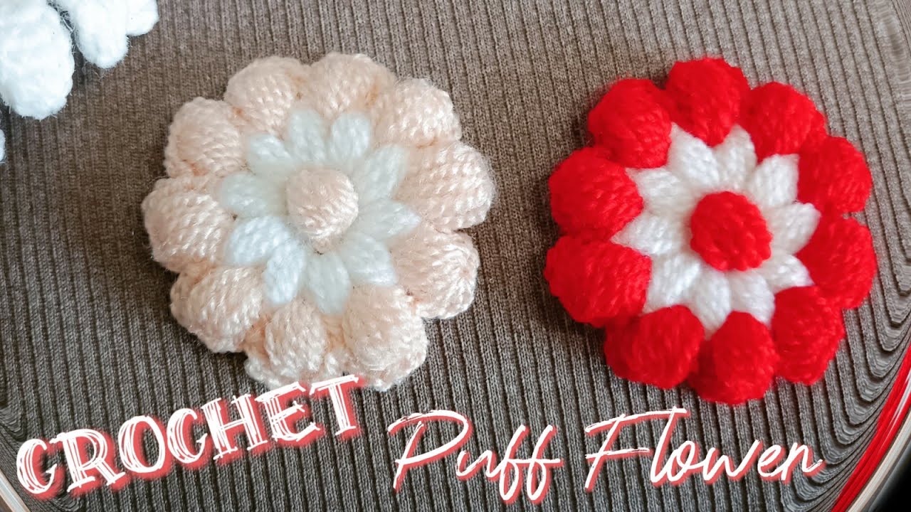 CROCHET PUFF FLOWER STICTH TUTORIAL #crochet #crochetflower # ...
