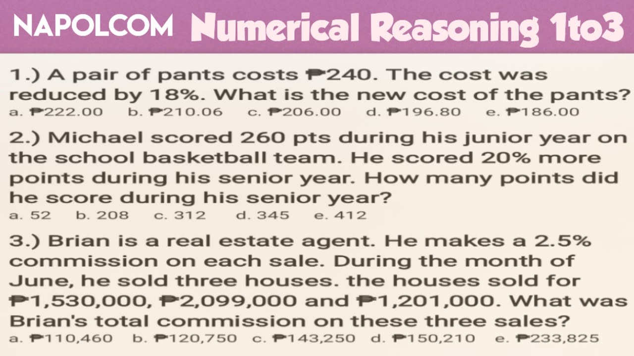 1to3 Numerical Reasoning for NAPOLCOM [College Entrance Test, CSE ...