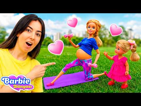 Barbie hamileyken sağlıklı kalmak için spora başlıyor! Esma ile oyunlar.