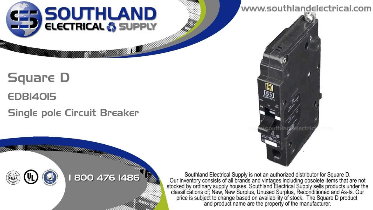 Square D EDB14015, 15 Amp, 277 Volt, 1 Pole Circuit Breaker - YouTube
