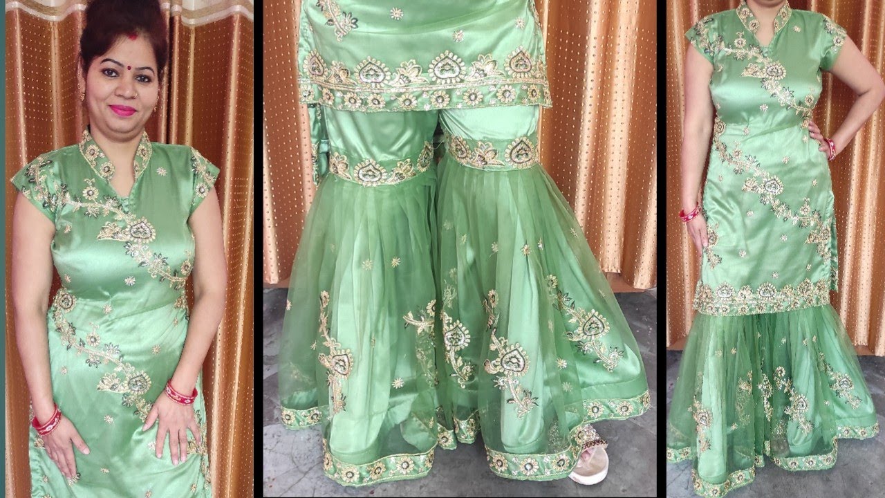 designer kurti // sharara design//पुरानी साड़ी का reuse //sharara ...
