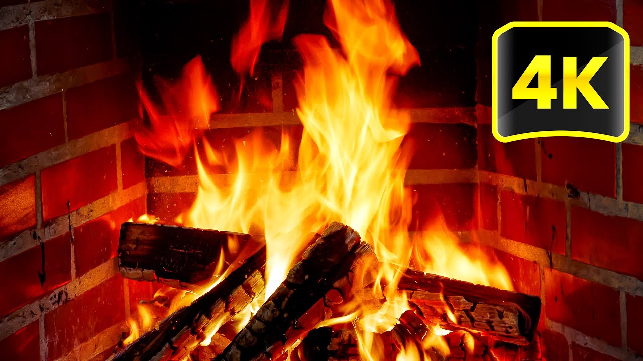 🔥Relaxing Fireplace at Night with Burning Logs🔥Cozy Fireplace 4K ...