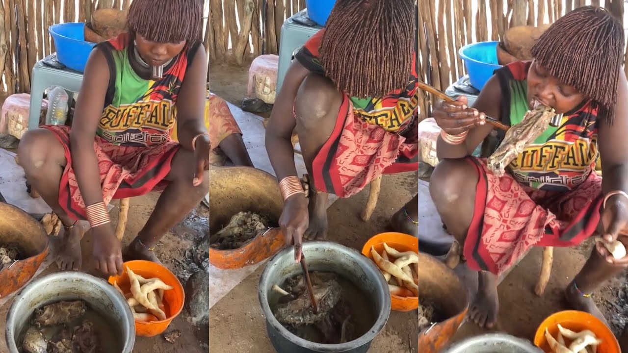 She ate goat meat lunch with boiled corn flour - YouTube