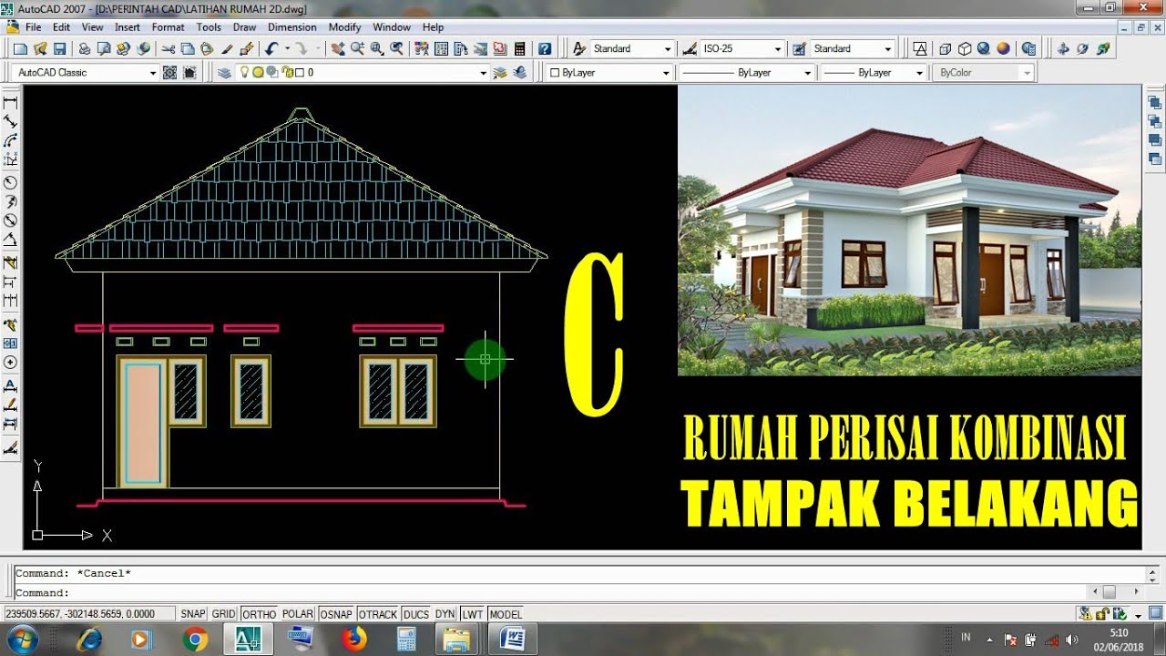 436 T. BELAKANG RUMAH PERISAI KOMBINASI C AUTOCAD - YouTube