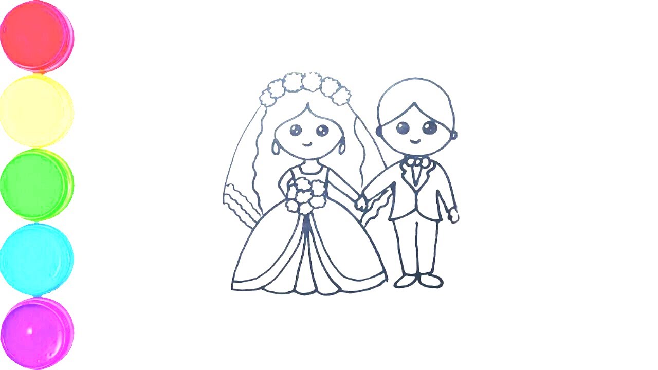 Cute Bride Groom Drawing, Painting & Coloring For Kids and Toddlers ...