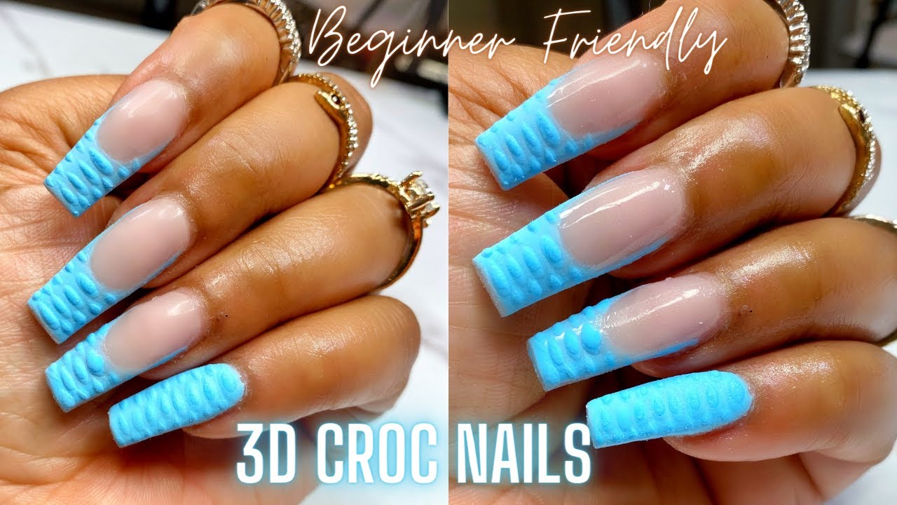 BABY BLUE 3D CROC NAILS WITH GEL POLISH| NAIL TUTORIAL FOR BEGINNERS ...