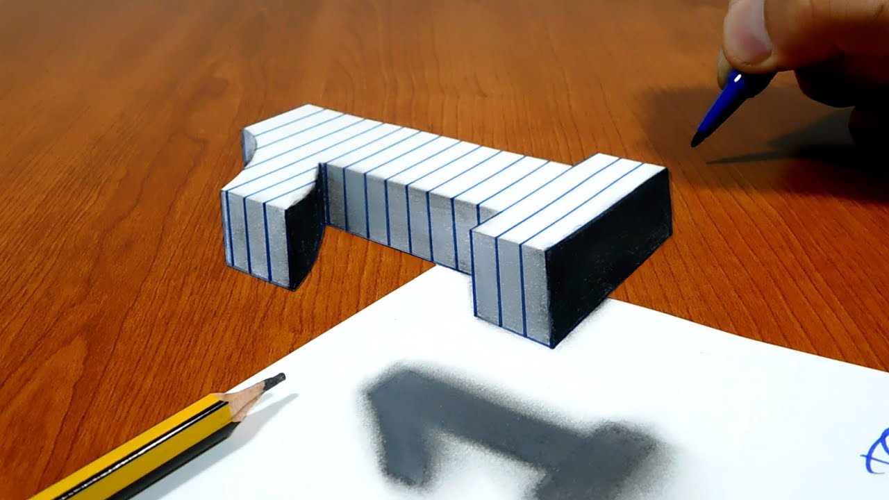 3d Trick Art On Line Paper Floating Number 1 Youtube