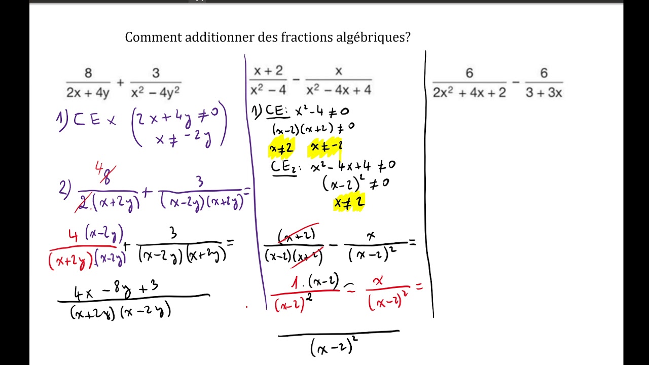 3G Fractions algébriques (somme et équations) - YouTube