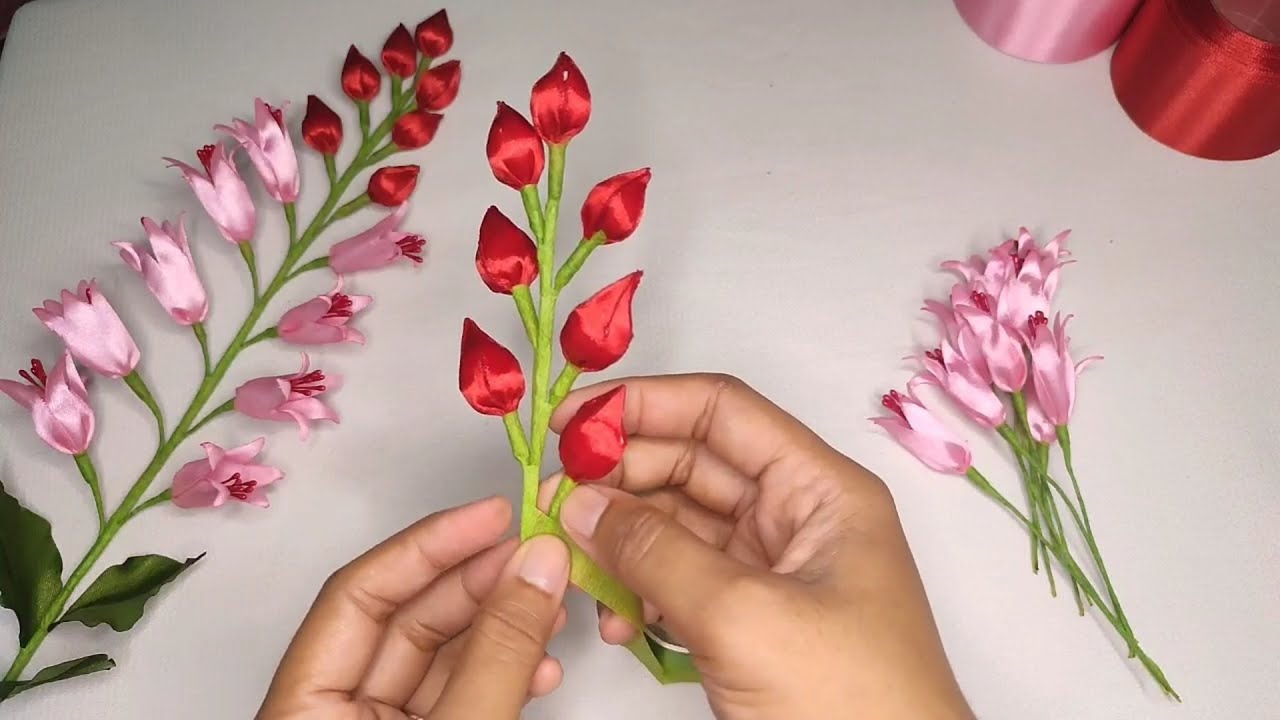 HOW TO MAKE SATIN RIBBON FLOWERS | Bunga Dari Pita satin | Bunga Unik # ...