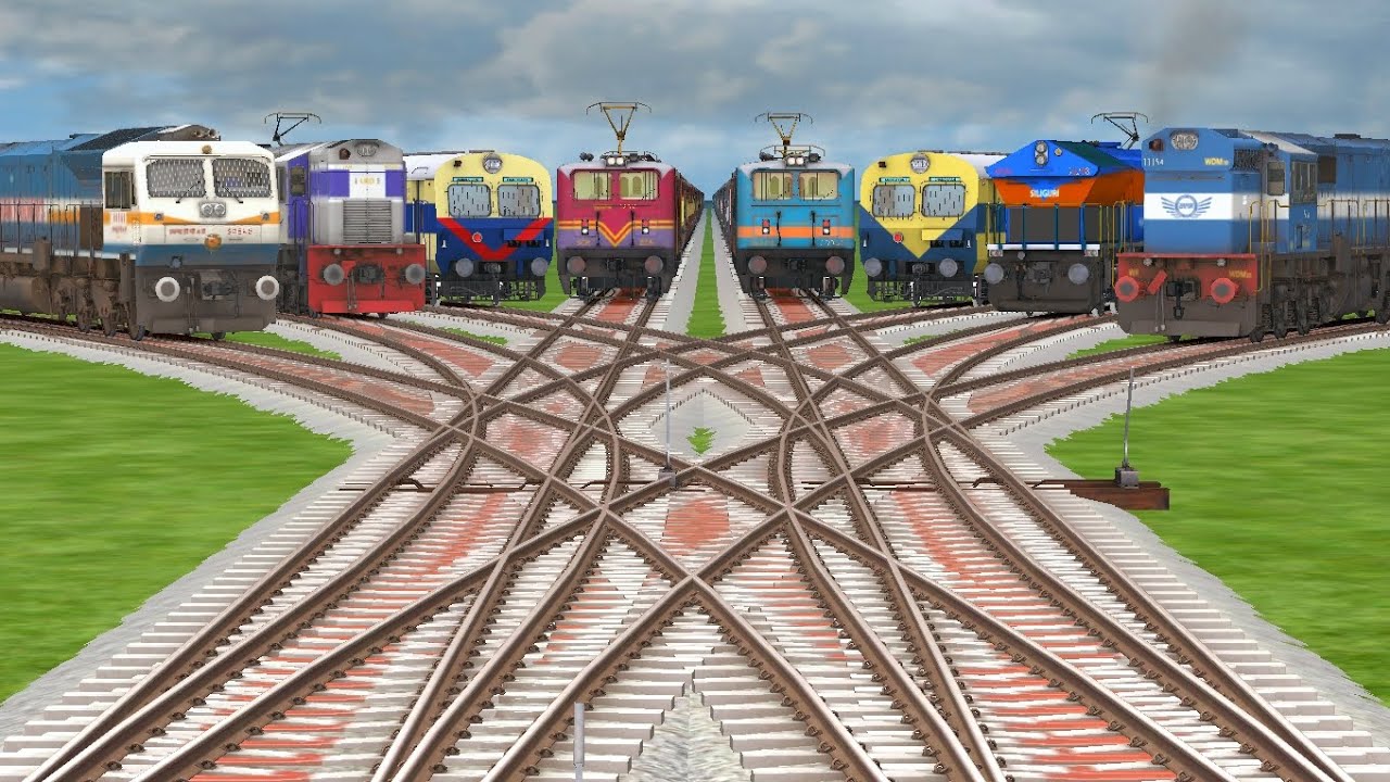 8 Indian Trains Crossing || On Bumpy Forked Indian Railways Tarcks ...