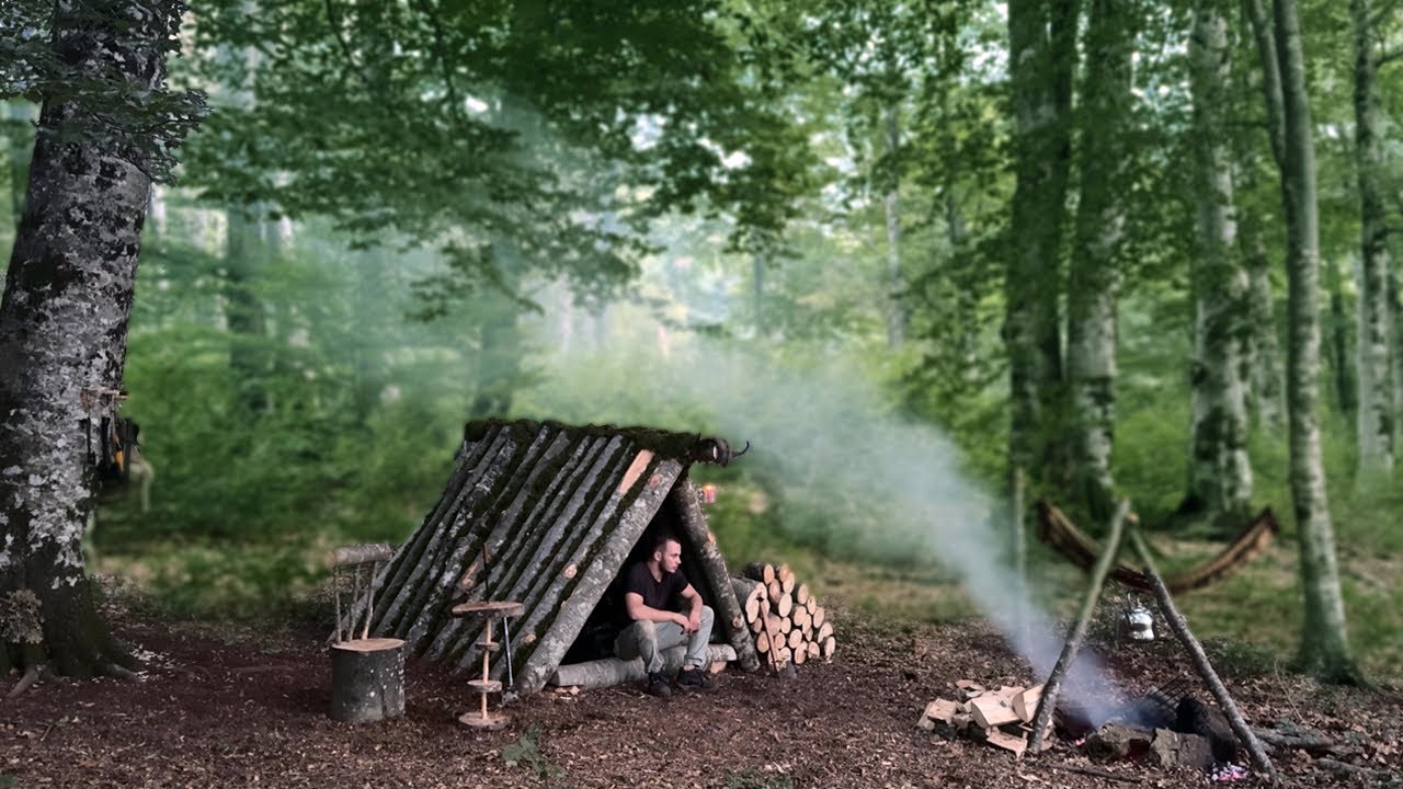 Living Off the Land: Building a Camp and Fire in the Woods - YouTube