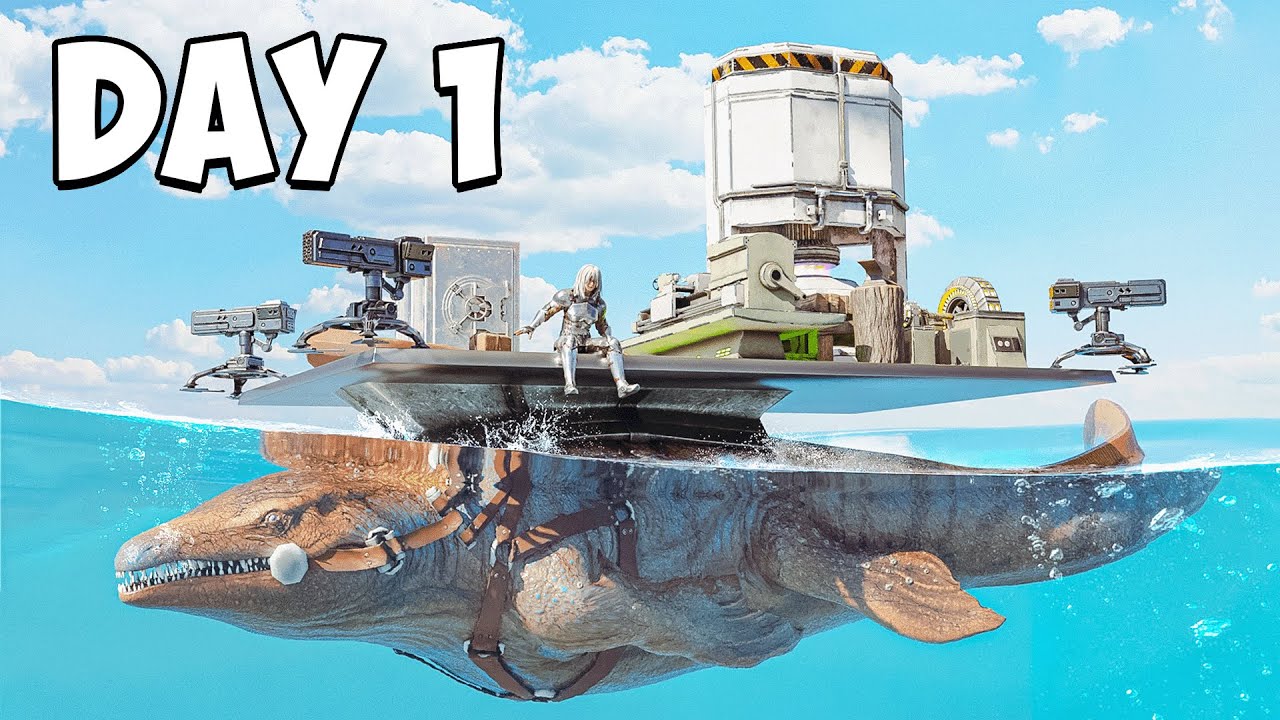 Surviving SOLO On A Mosasaurus Day 1 ARK - YouTube