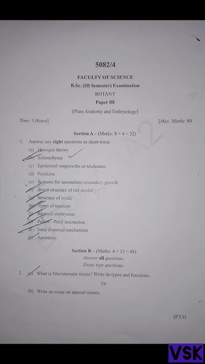 Kakatiya University 3rd Semester Botany Dec 2024 Question Paper #ku # ...