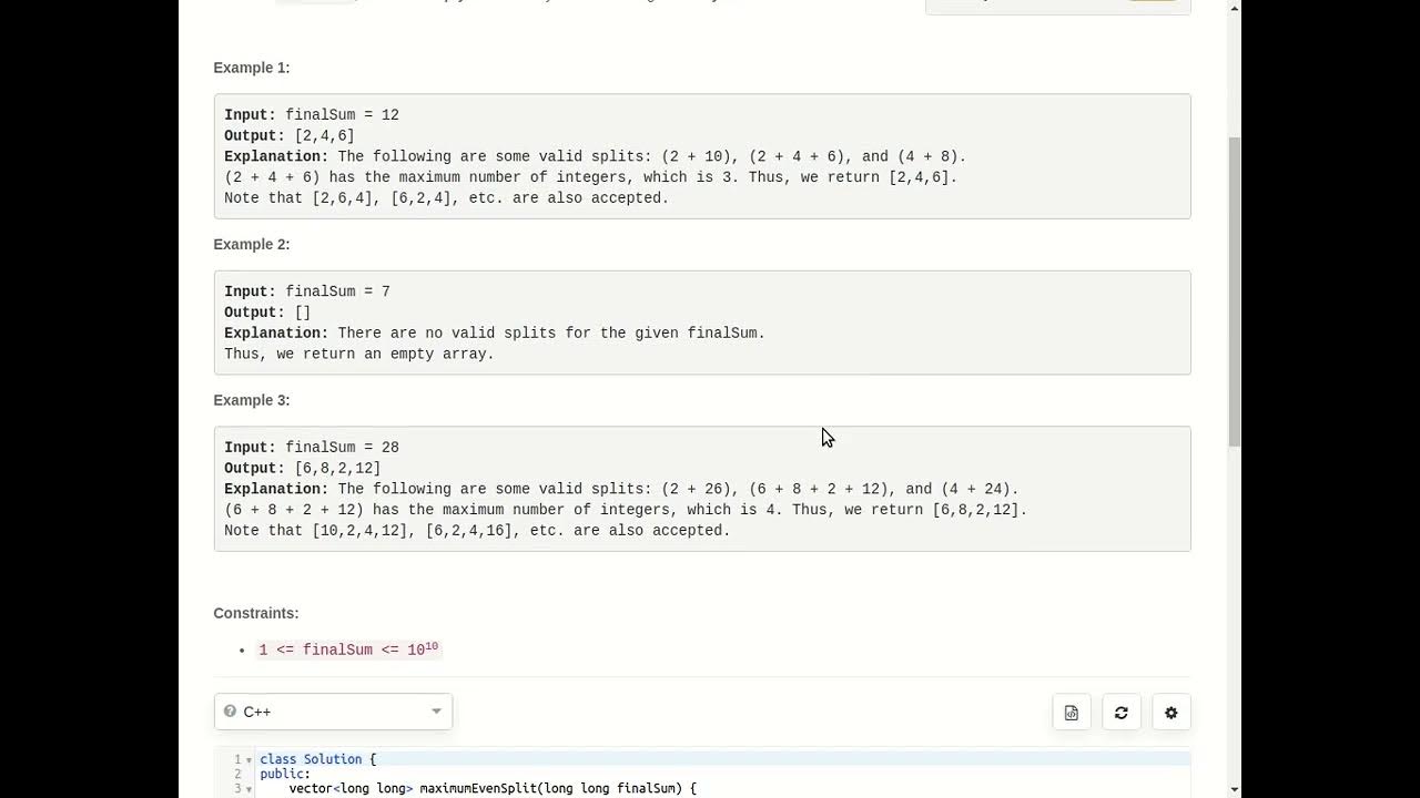 2178. Maximum Split of Positive Even Integers | Short Code |Beats 100% | LeetCode Biweekly ...