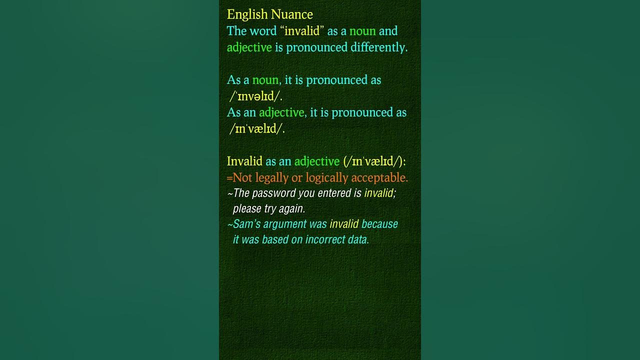 English Nuance ~ Word "Invalid" Pronunciation | English Word Meaning # ...