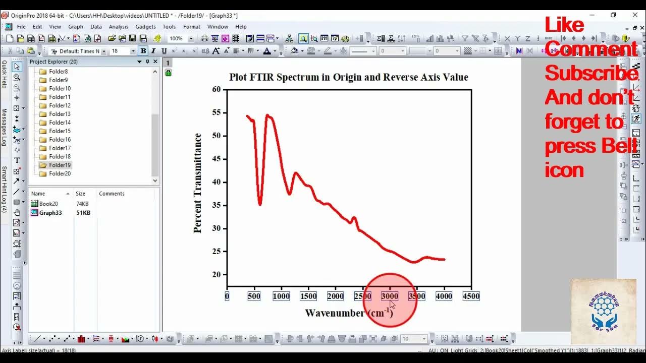 Plot FTIR Spectrum in Origin and Reverse Axis Value - YouTube