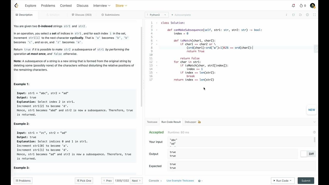 2825. Make String a Subsequence Using Cyclic Increments - YouTube
