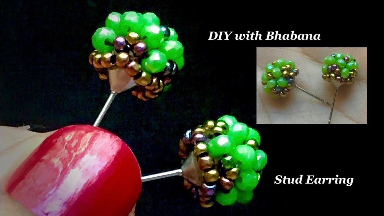 Beaded Stud Earring , How to make Beaded Earring - YouTube