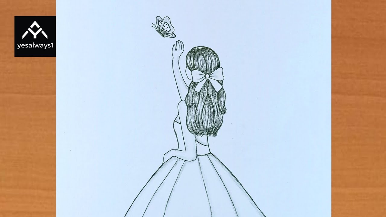 How to draw a girl with butterfly drawing || step by step pencil ...