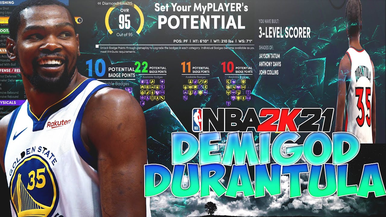 NEXT GEN NBA2K21 6'10 KEVIN DURANTULA SMALLFOWARD 55BADGE DEMIGOD BUILD ...