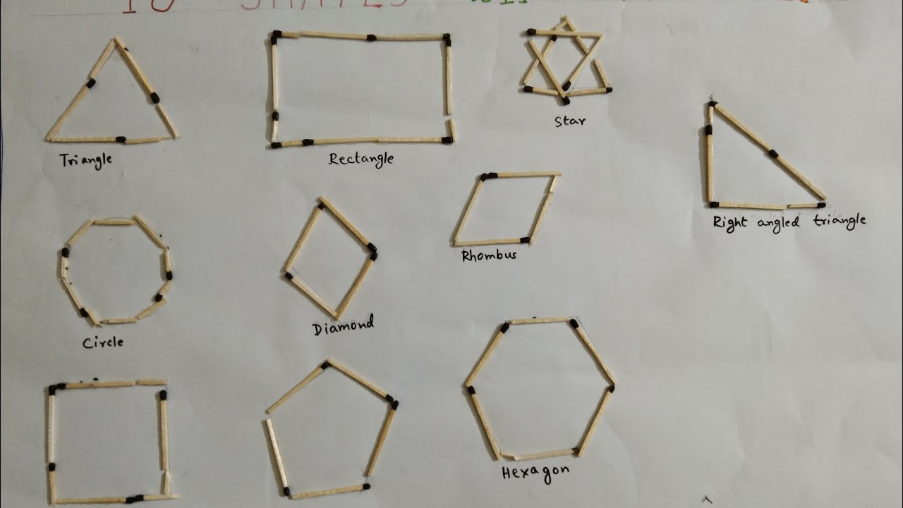 10 Shapes with Matchstick || Different types of Shapes in Mathematics ...