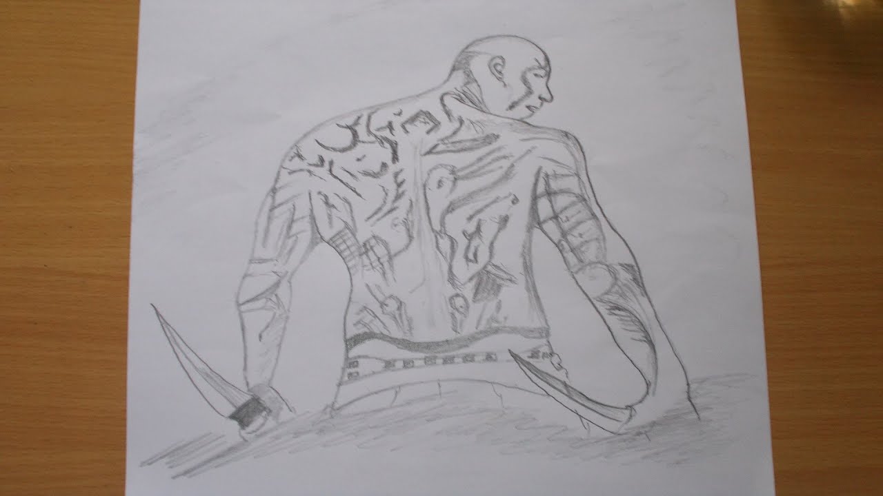 Drax pencil drawing - YouTube