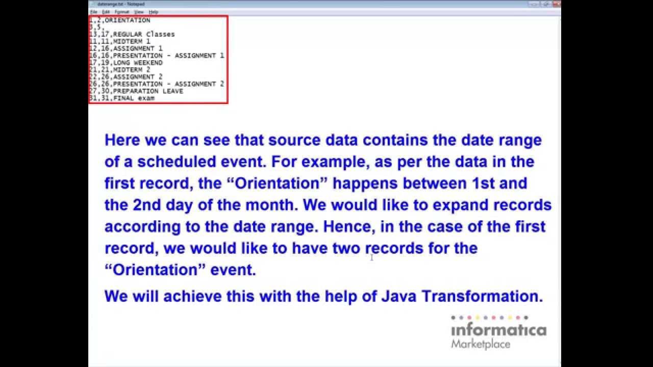 PowerCenter Java Transform : Process date range - YouTube