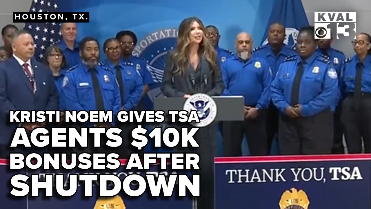 Kristi Noem Awards $10,000 Bonuses to TSA Agents After 43-Day ...