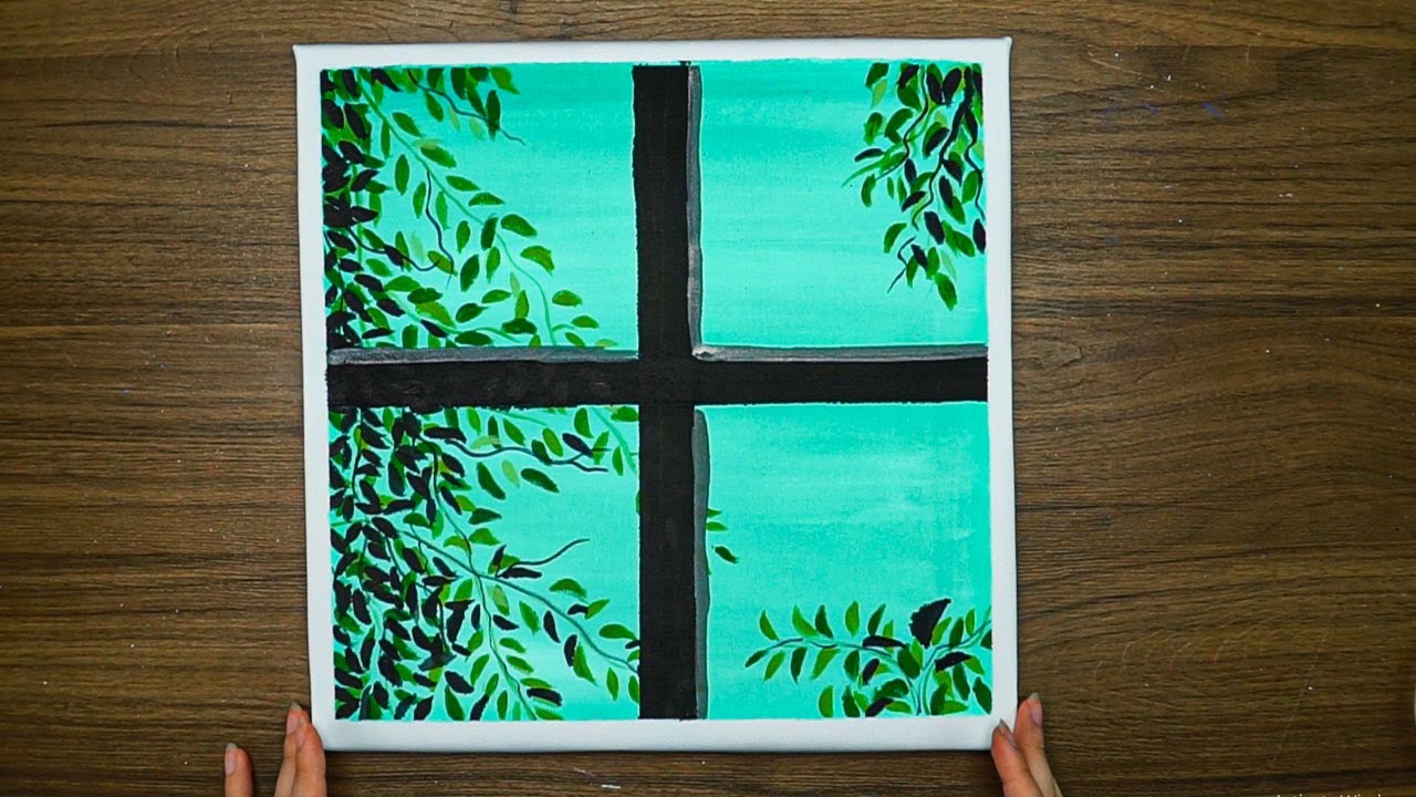 Tree Leaves Outside The Window / Simple Painting / Acrylic For ...
