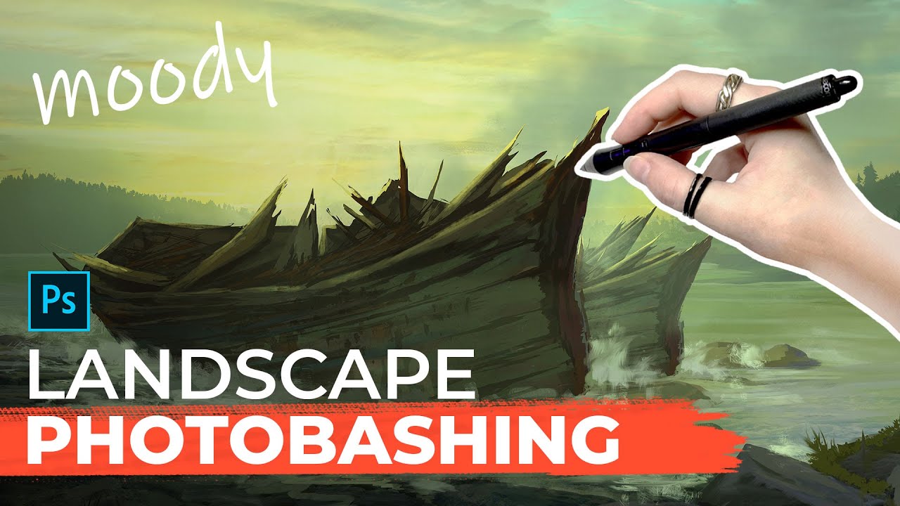 Photobashing and Speedpainting Process in Photoshop (Lakeside Boat ...