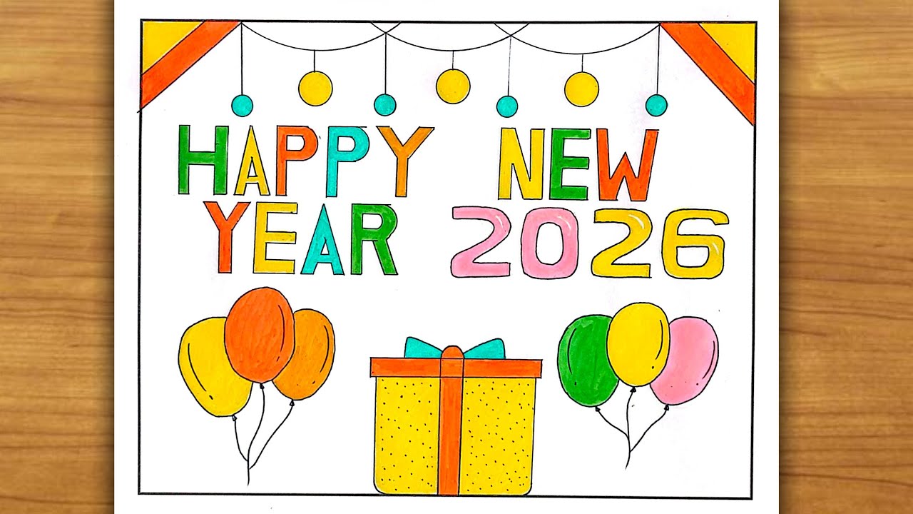 Happy New Year Drawing Easy | 2026 New Year Drawing | Naye Saal Ki ...