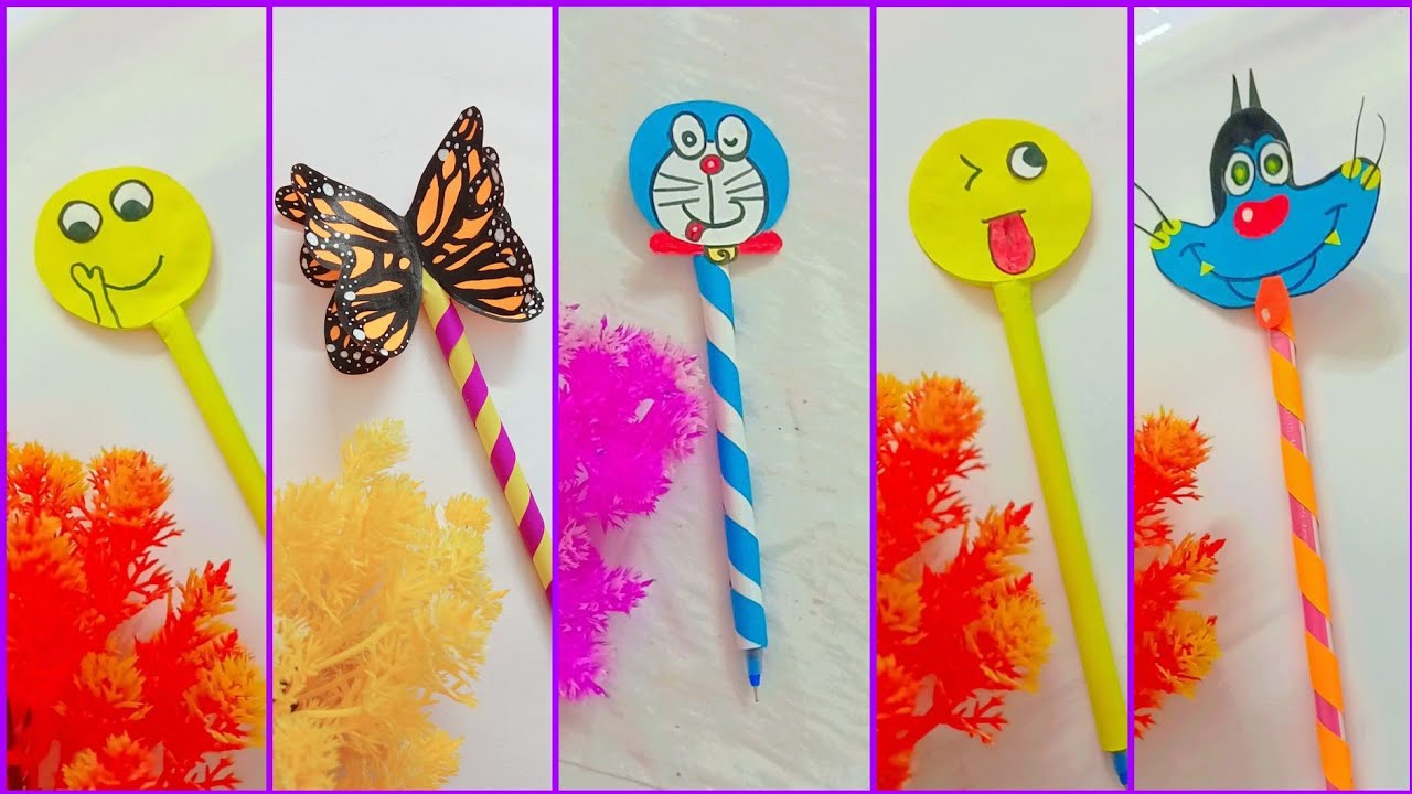 Diy:4 easy pen and pencil decoration ideas 😍||amazing pen topper making ...