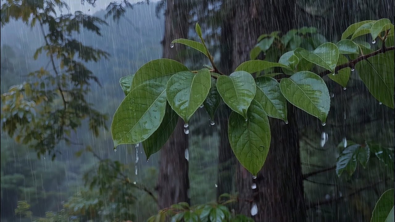 Sleep or Relax with Heavy Rain No Thunder Sound on Forest Leaves ...