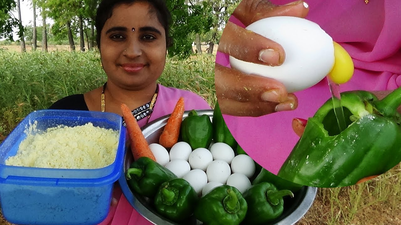 CAPSICUM WITH EGG BAJJI RECIPE | TRADITIONAL VILLAGE STYLE GREE BELL ...