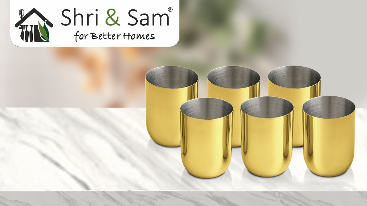 Stainless Steel 6 PCS Glass with Gold PVD Coating Majestic (Unboxing ...