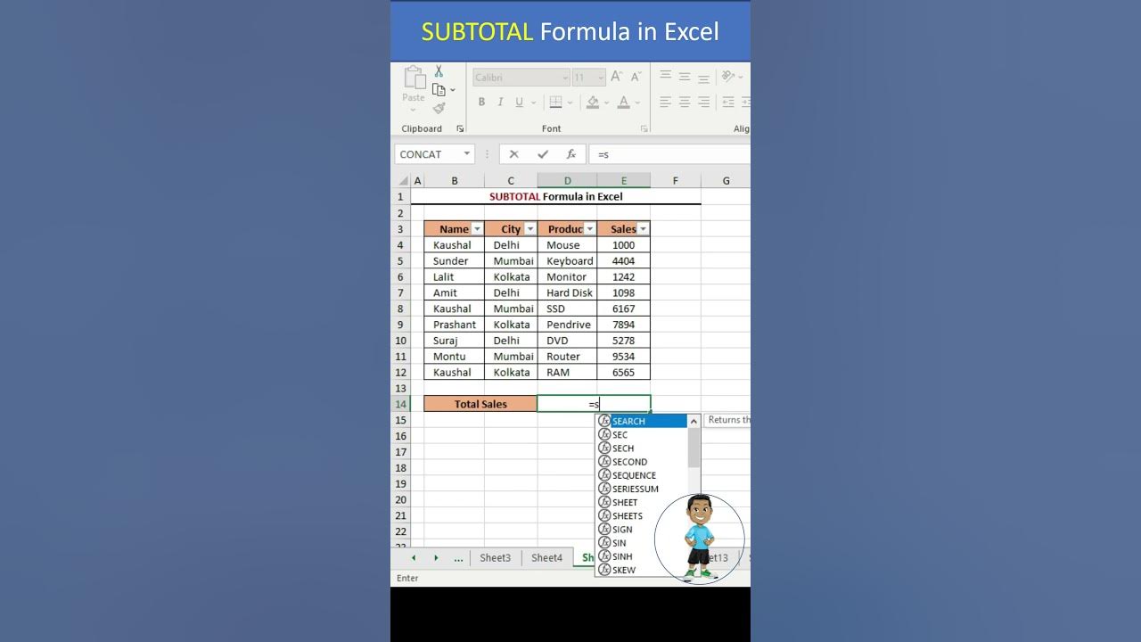 Excel Job Interview Questions SUBTOTAL Formula in Excel #excel #exceltips #shorts # ...