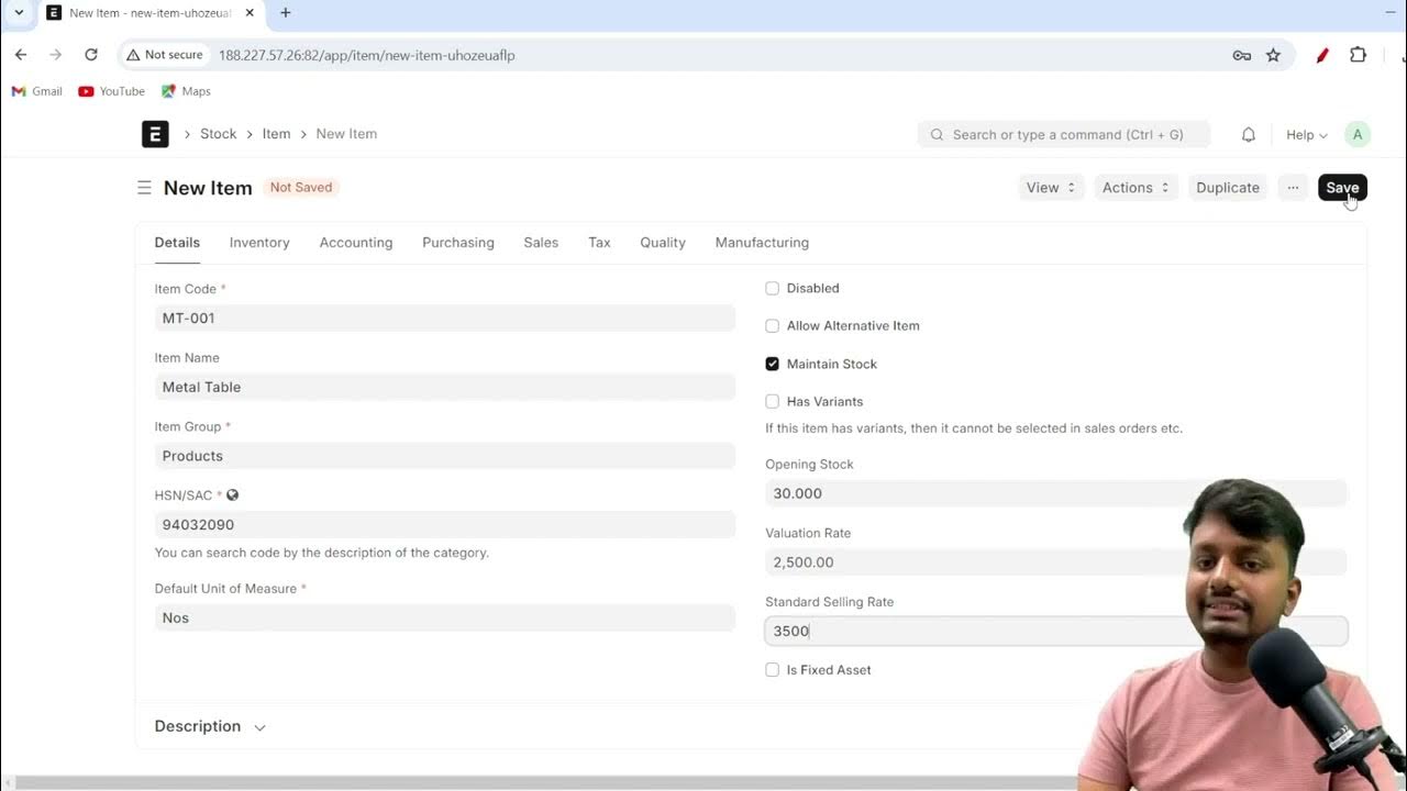 How to add Items and Raw Material Inside ERPNext | Video 1 - YouTube