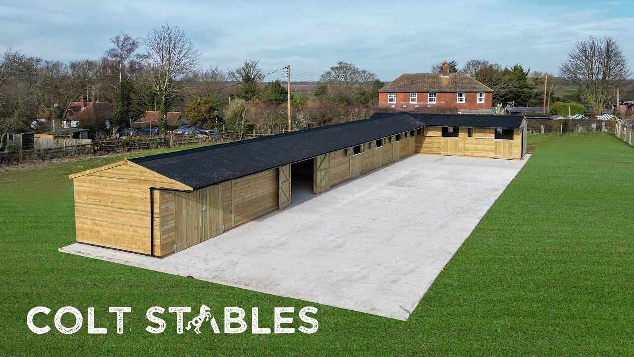 L Shaped Stable Block with 6 Stables & 2 hay barns - YouTube