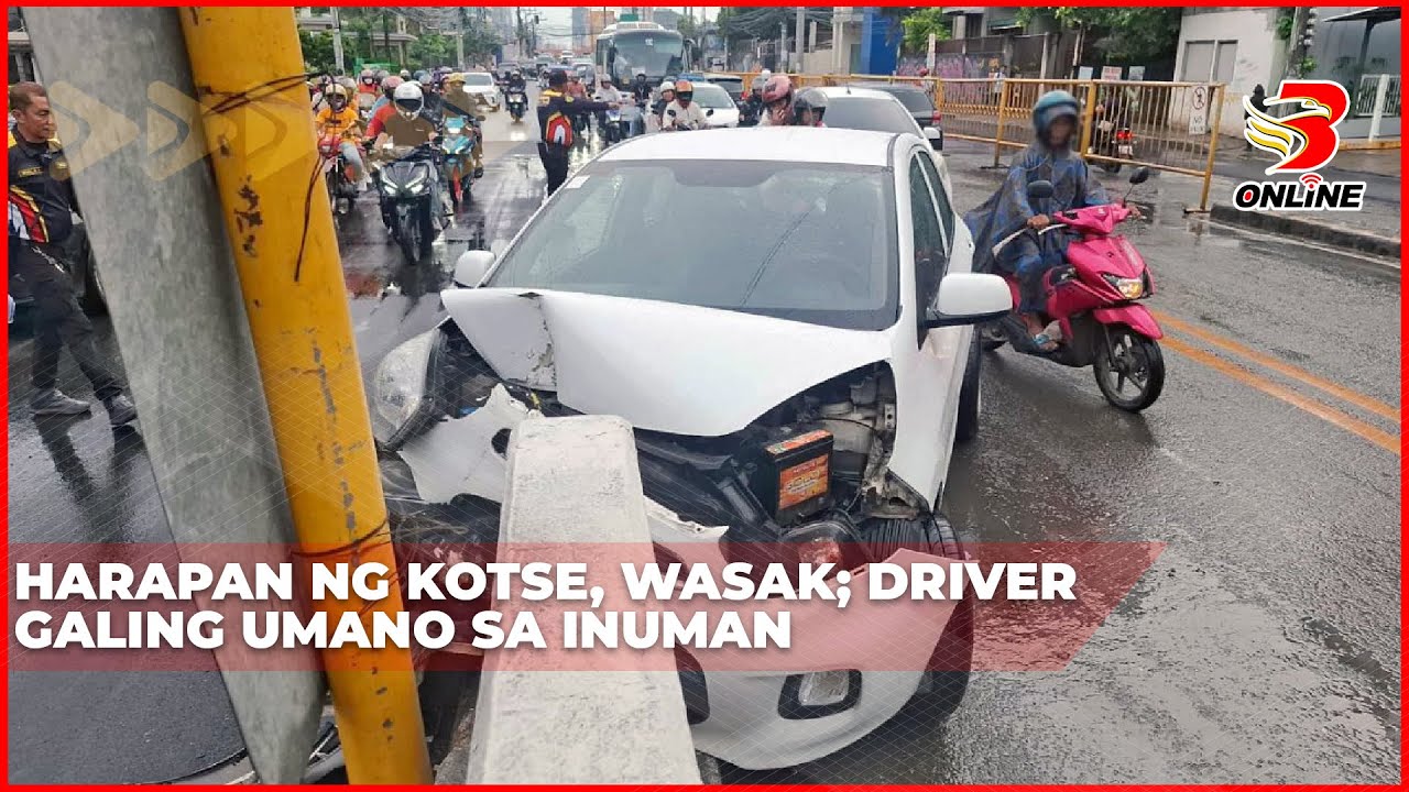 Harapan ng kotse, wasak; Driver galing umano sa inuman - YouTube