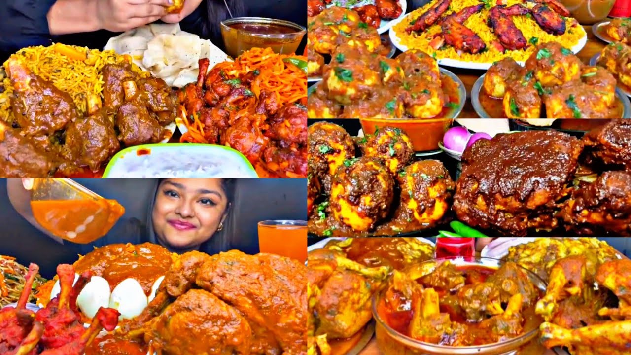 ASMR EATING SPICY CHICKEN CURRY, MUTTON CURRY, EGG CURRY | BEST INDIAN ...