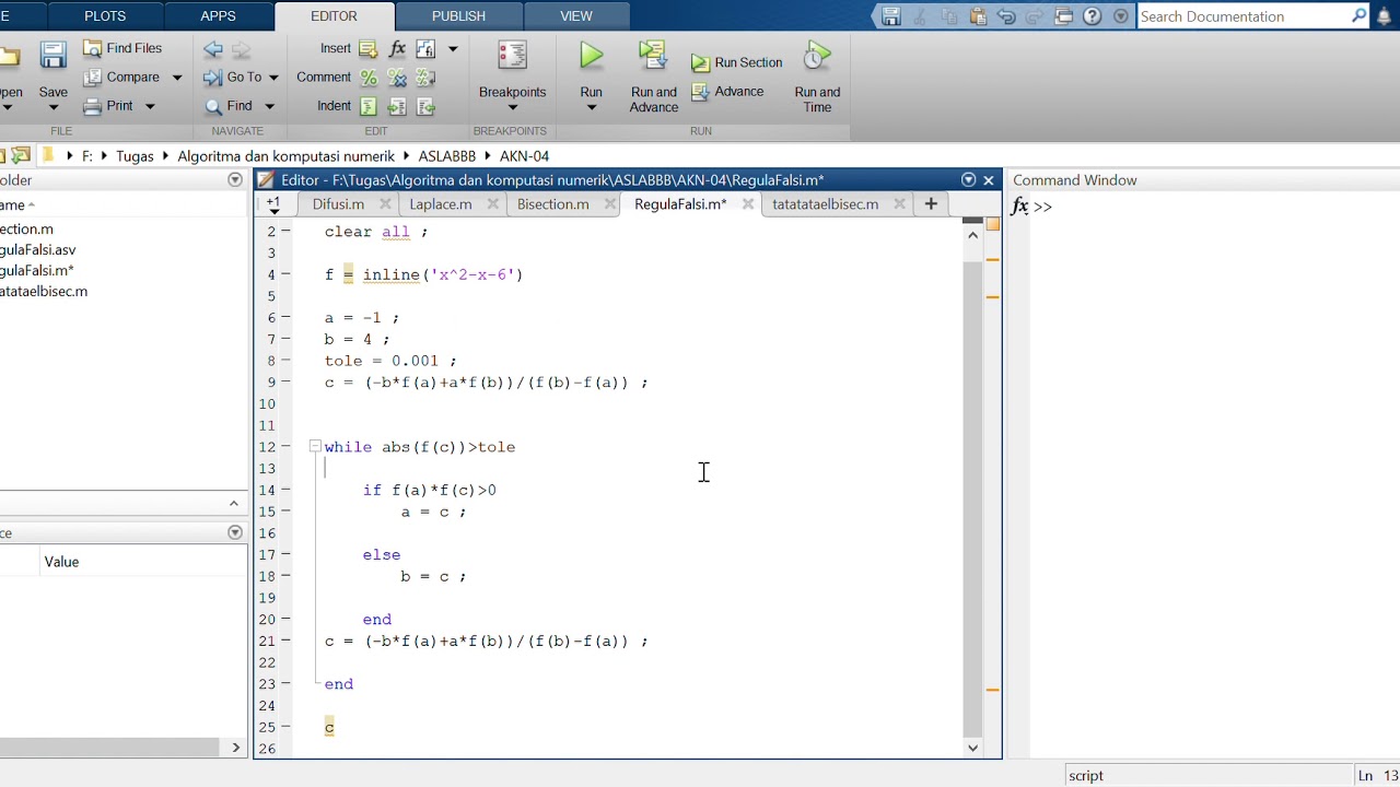 Metode Regula Falsi Matlab - AKN4 (Part 6) - YouTube