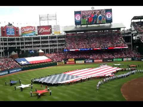 Texas Rangers Opening Day 4/1/2011 Fly Over B52 - YouTube