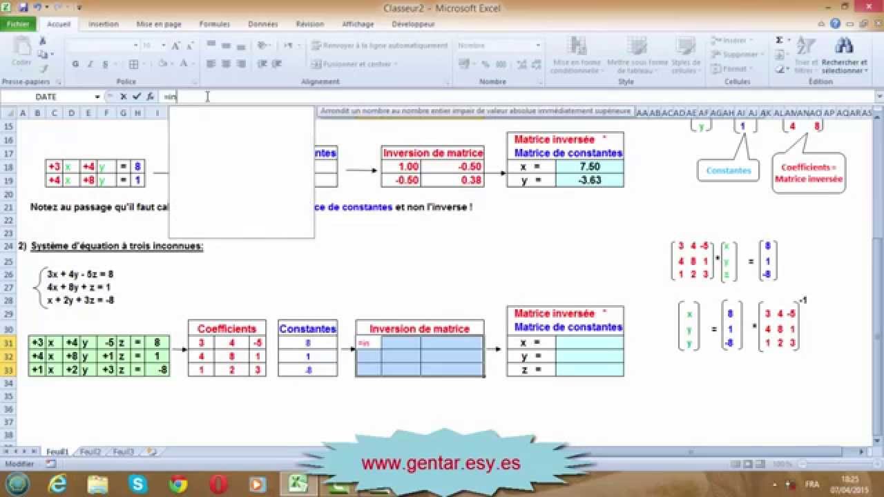 Excel calcul matriciel :système d'équations - YouTube
