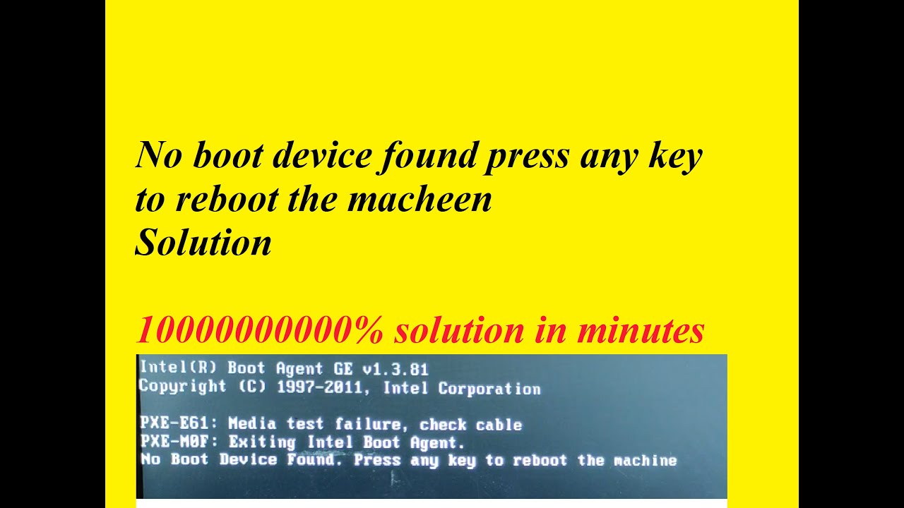 No boot device found Press any key to reboot the machine - YouTube