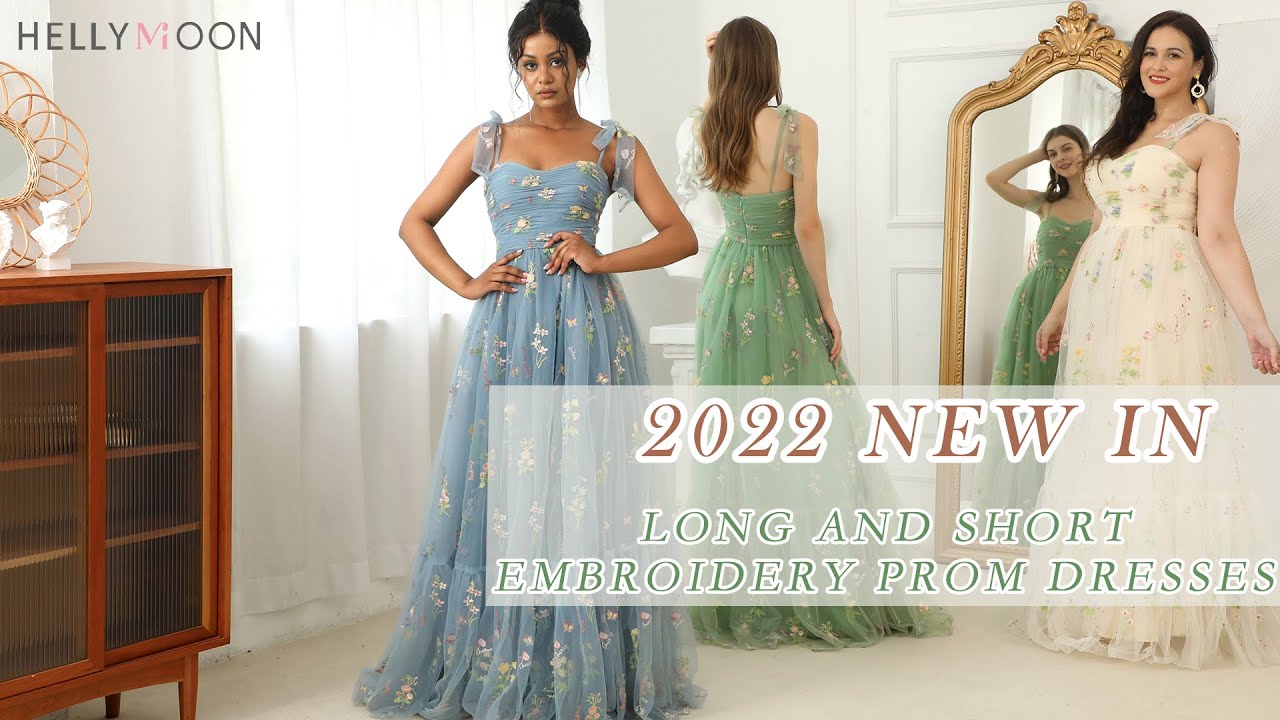 Elegant A Line Embroidery Long Prom Dress | Hellymoon Prom - YouTube