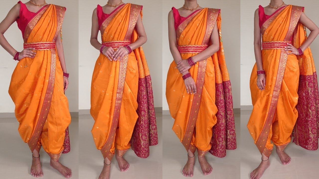 Dhoti Saree Draping || Maharashtrian kashta Saree Draping ...