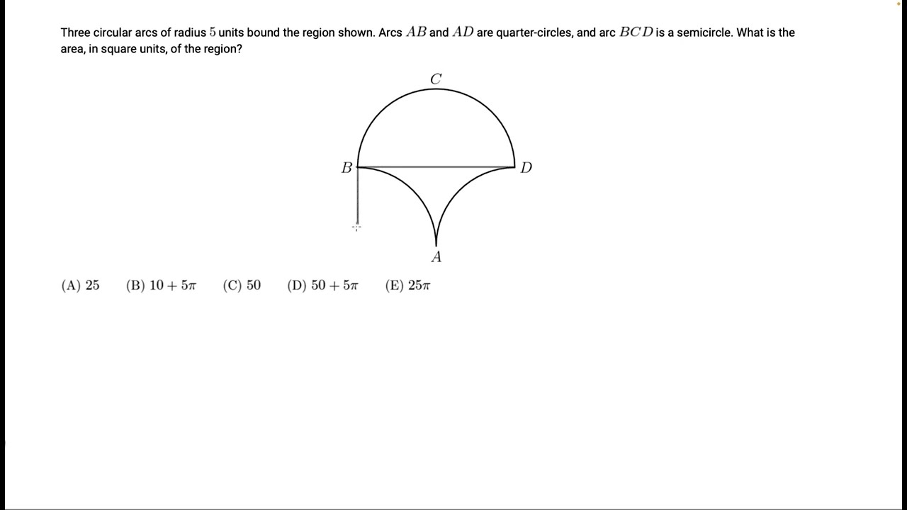 AMC 8 2000 Question 19 - Three circular arcs of radius 5 units bound ...