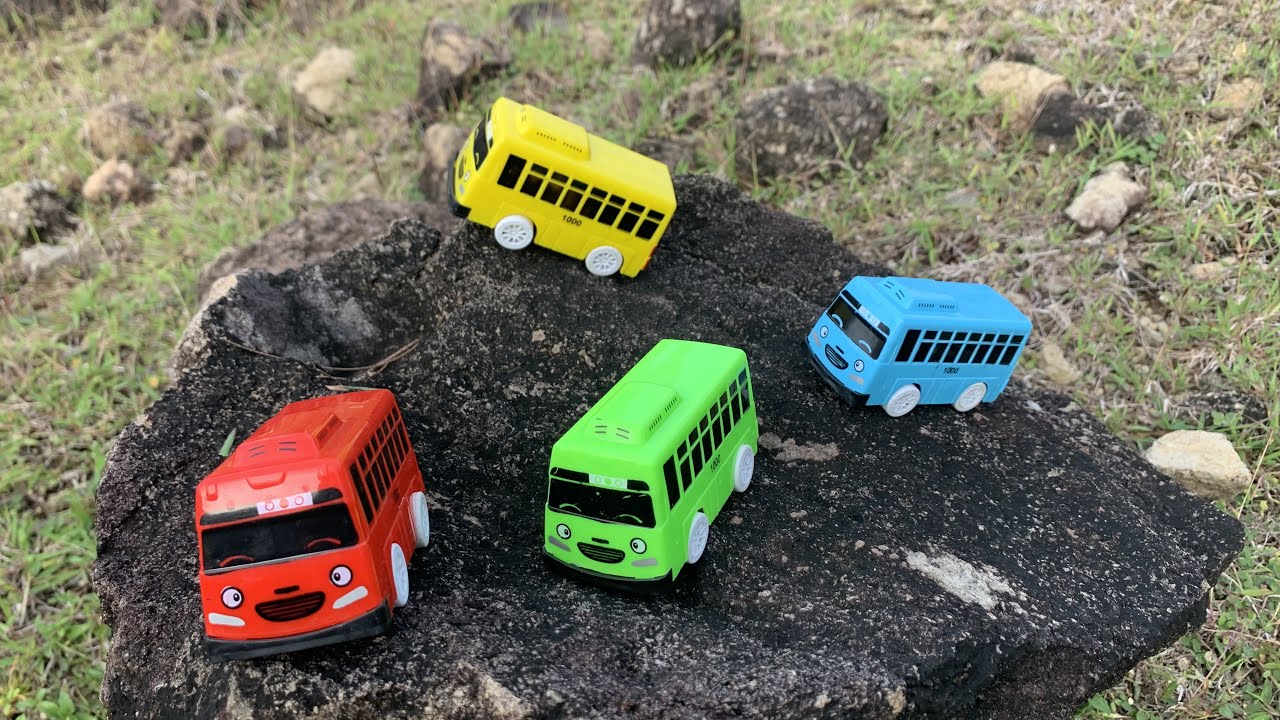 MOBIL BUS TAYO, WARNA MERAH, KUNING, BIRU, DAN HIJAU - YouTube